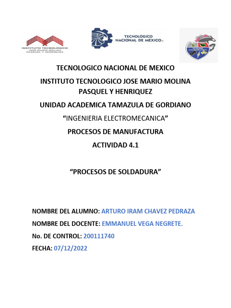 Actividad 4.1 Procesos de Soldadura Chavez Pedraza ArturoIram | PDF ... Actividad 4.1 Procesos de Soldadura Chavez Pedraza ArturoIram | PDF ...