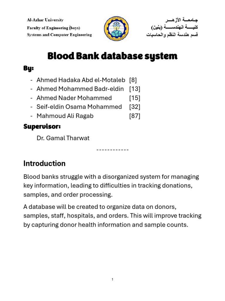 Blood Bank Database System Design | PDF | Blood Type | Animal Physiology