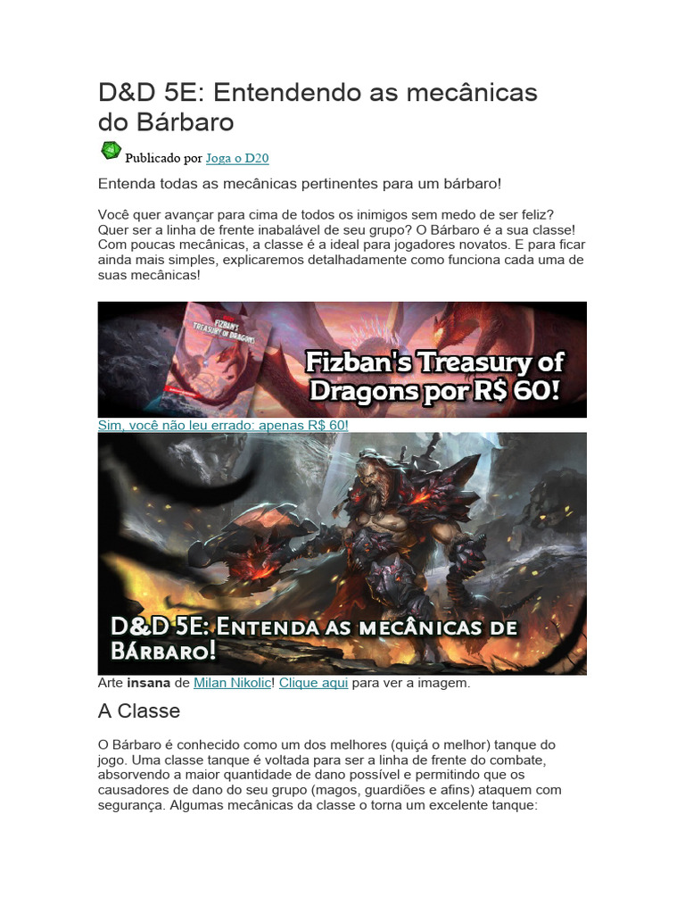 Mecânicas do Bárbaro em D&D 5E | PDF