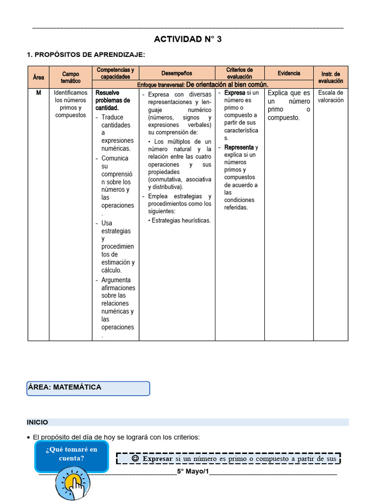 Act-Mat-Identificamos Si Un Número Es Primo o Compuesto | PDF | Número primo | Evaluación