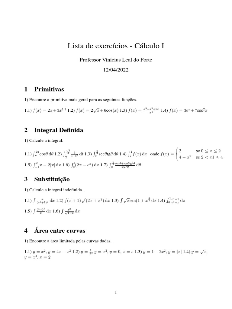 Terceira Lista de Exerc Cios de C Lculo I | PDF