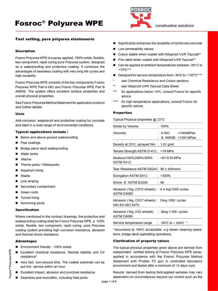 TDS Fosroc Polyurea WPE India | PDF | Concrete | Coating