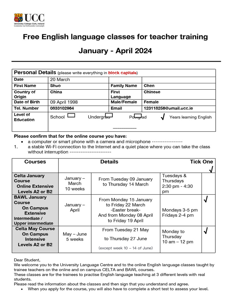 Free Class Reg Form January-April 2024 | PDF | Teachers | Human ...