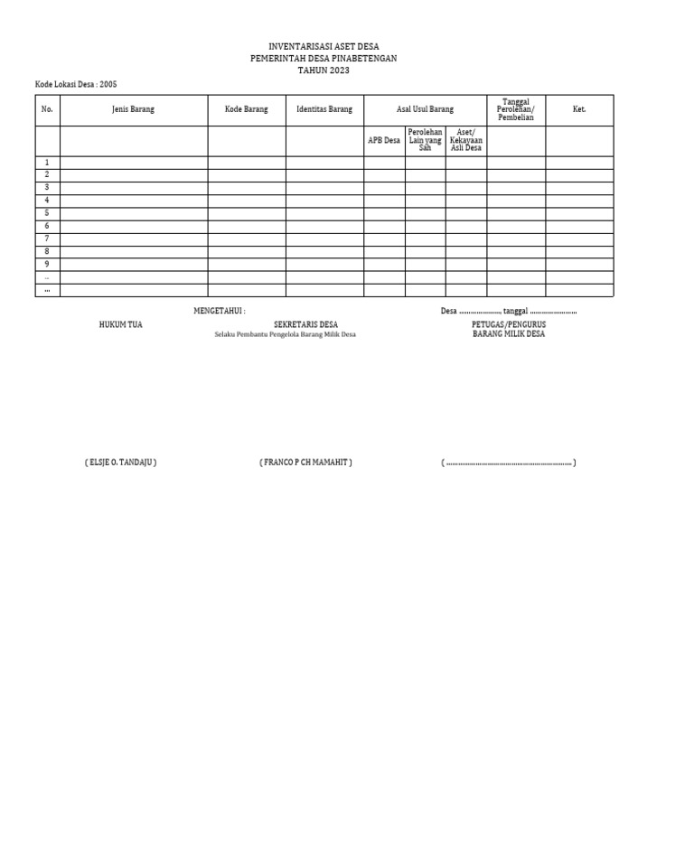 Format Buku Inventaris Desa | PDF