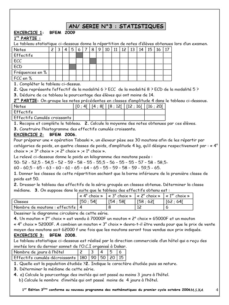 TD1 Statistique 3ieme | PDF