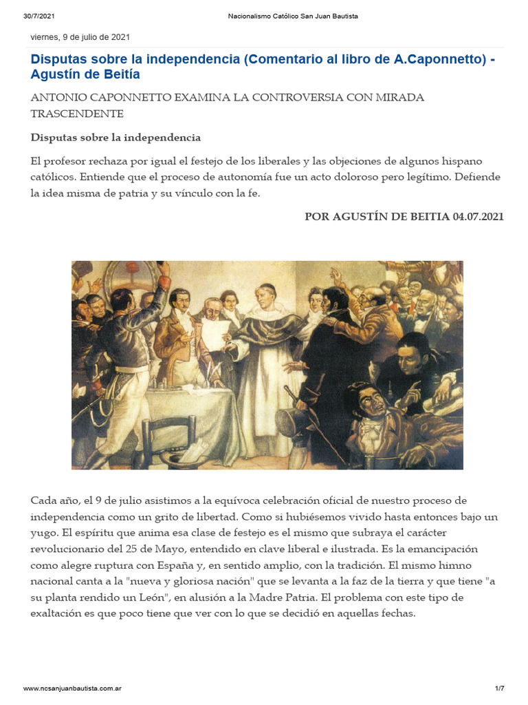 Disputas Sobre La Independencia - Agustin de Beitia 09 07 21 | PDF ... Disputas Sobre La Independencia - Agustin de Beitia 09 07 21 | PDF ...