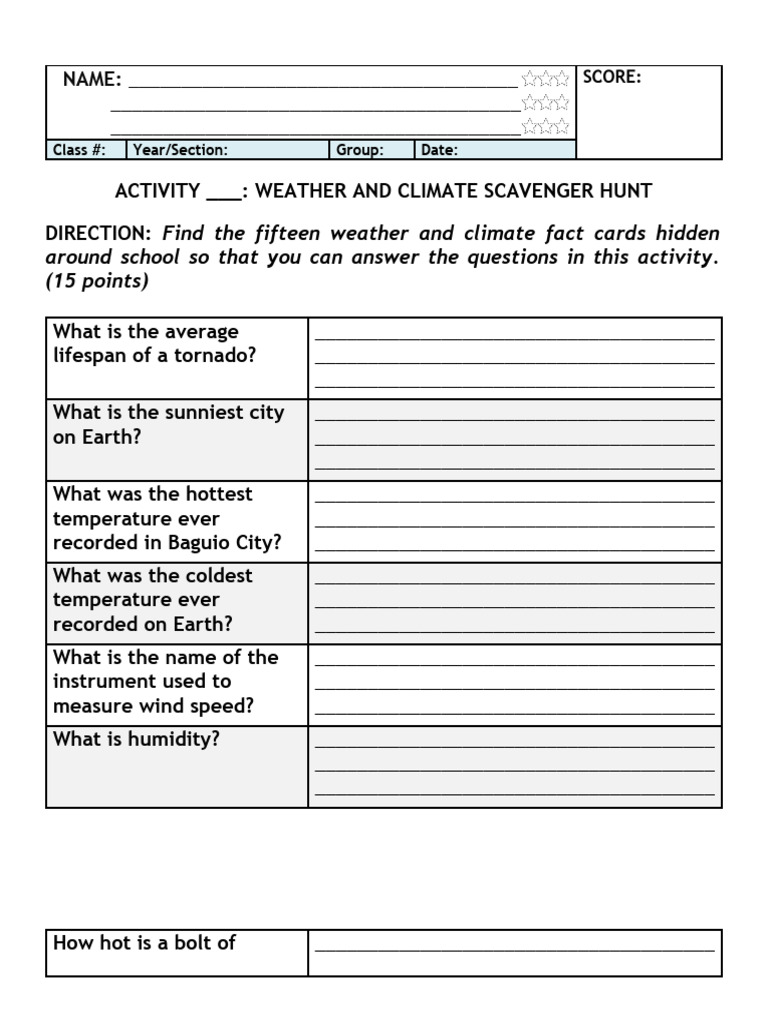 Science 9 3rd Activity 1 Weather and Climate Scavenger Hunt | PDF ...