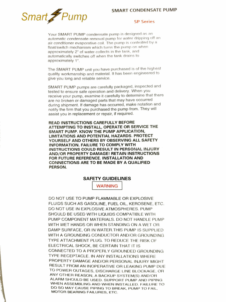 Ficha Tecnica de Bomba de Condensado Smart Pump | PDF
