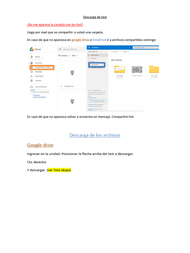 Cómo descargar tests desde Google Drive y OneDrive | PDF