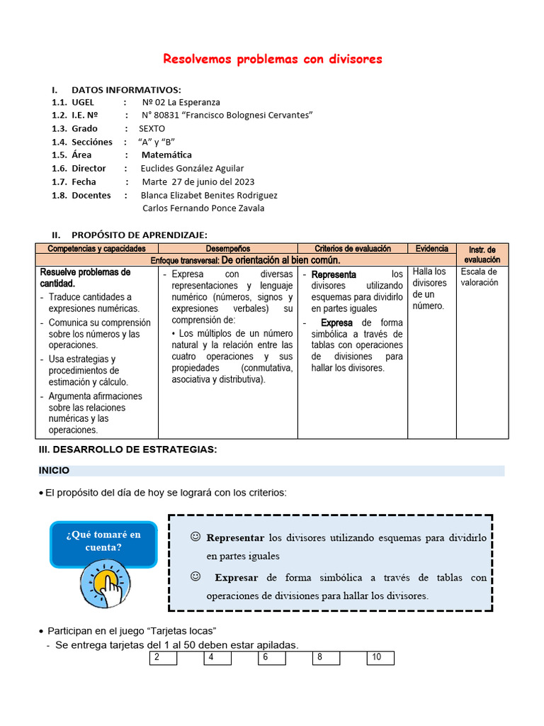 Act-Mat-Resolvemos Problemas para Hallar Divisores | Descargar gratis PDF | Matemáticas