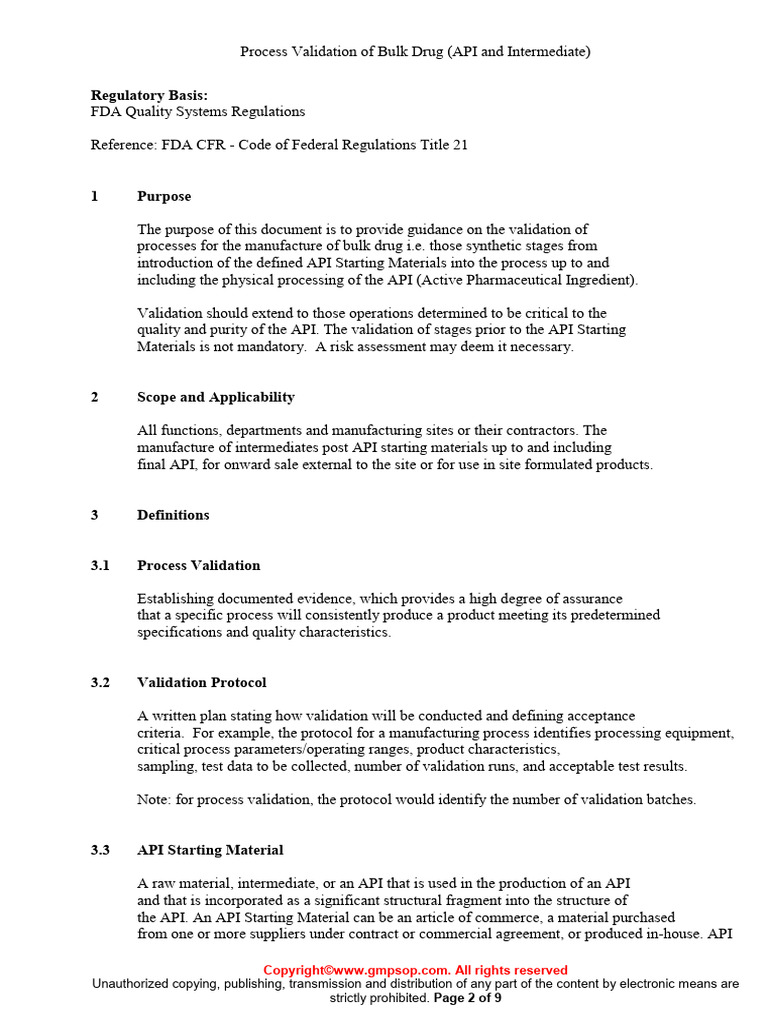 VAL MANUAL 005 Process Validation of Bulk Drug API and Intermediate ...