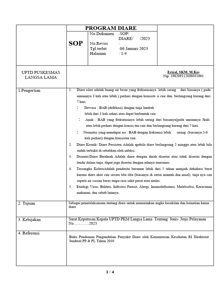 Sop Diare Tahun 2023 | PDF