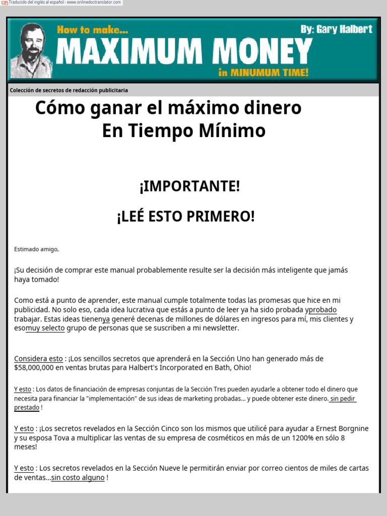How To Make Maximum Money in Minimum Time Gary Albert Español | PDF ...