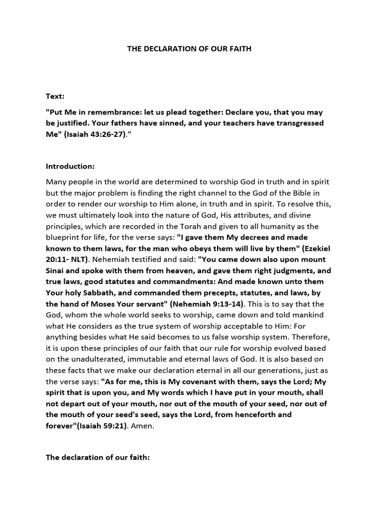 The Declaration of Our Faith - 230915 - 225843 | PDF | God The Father ...