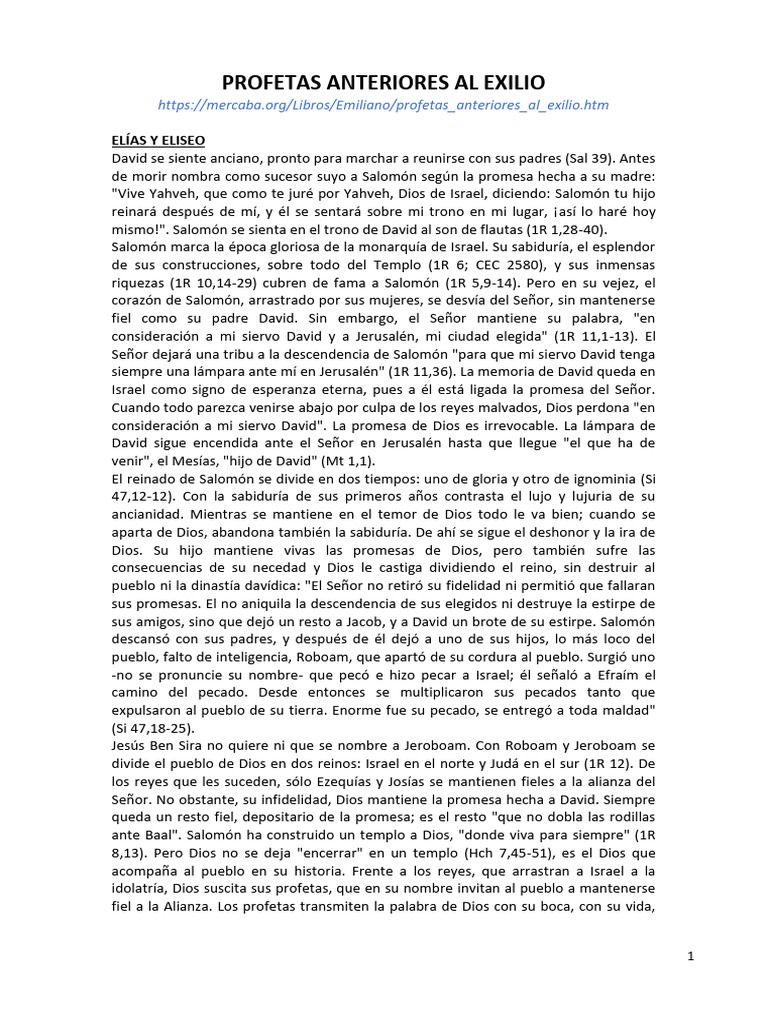 Lectura 6 - Profetas Anteriores Al Exilio | PDF | Elijah | Solomons
