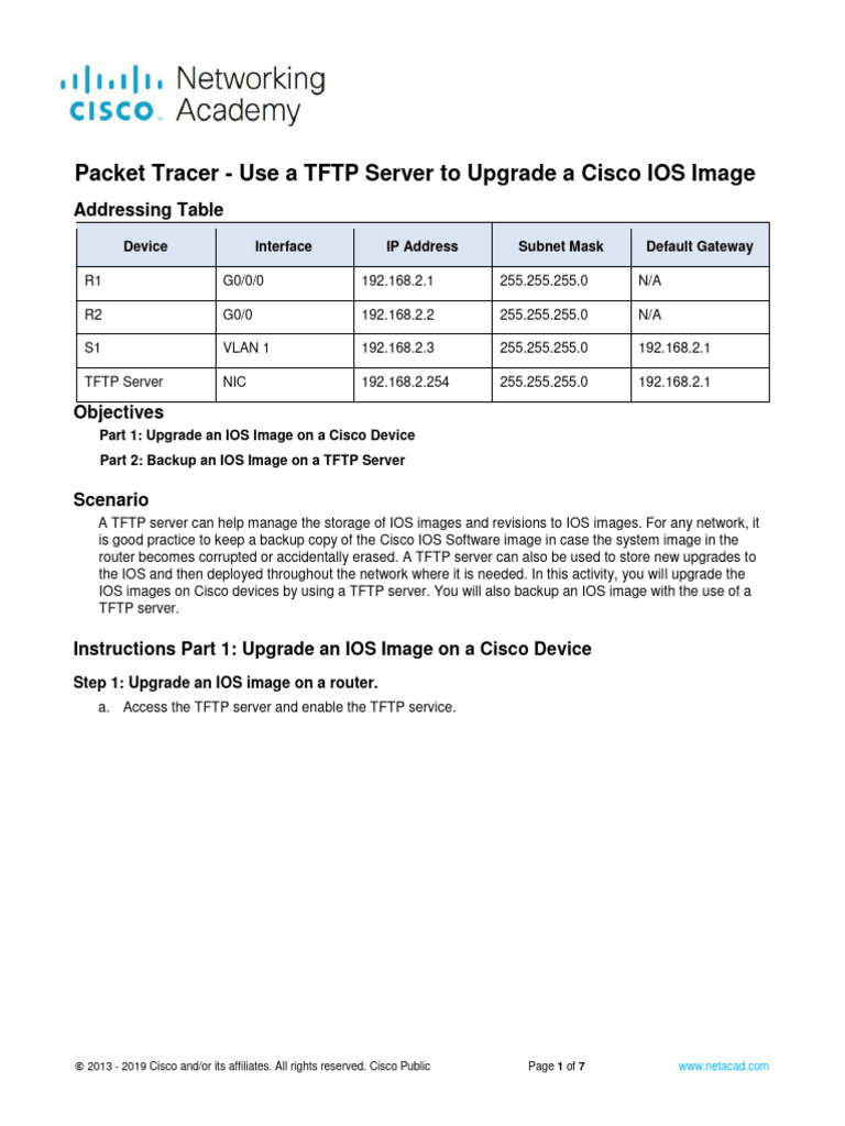 Packet Tracer - Use A TFTP Server To Upgrade A Cisco IOS Image | PDF ...