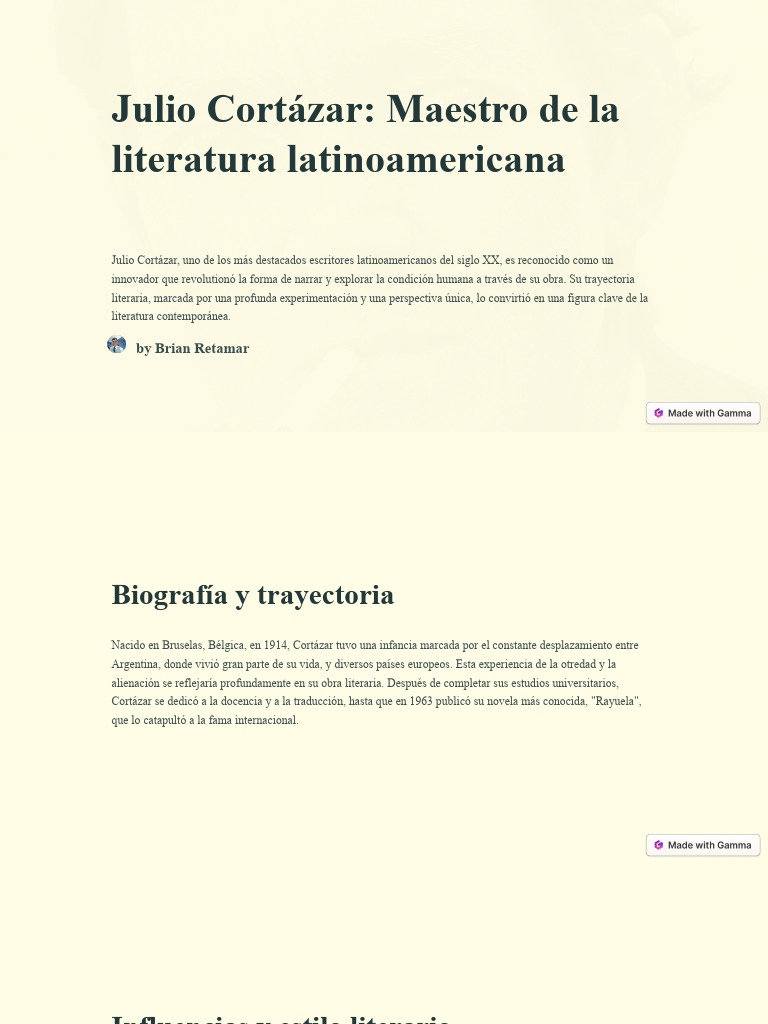 Julio Cortazar Maestro de La Literatura Latinoamericana | PDF ...