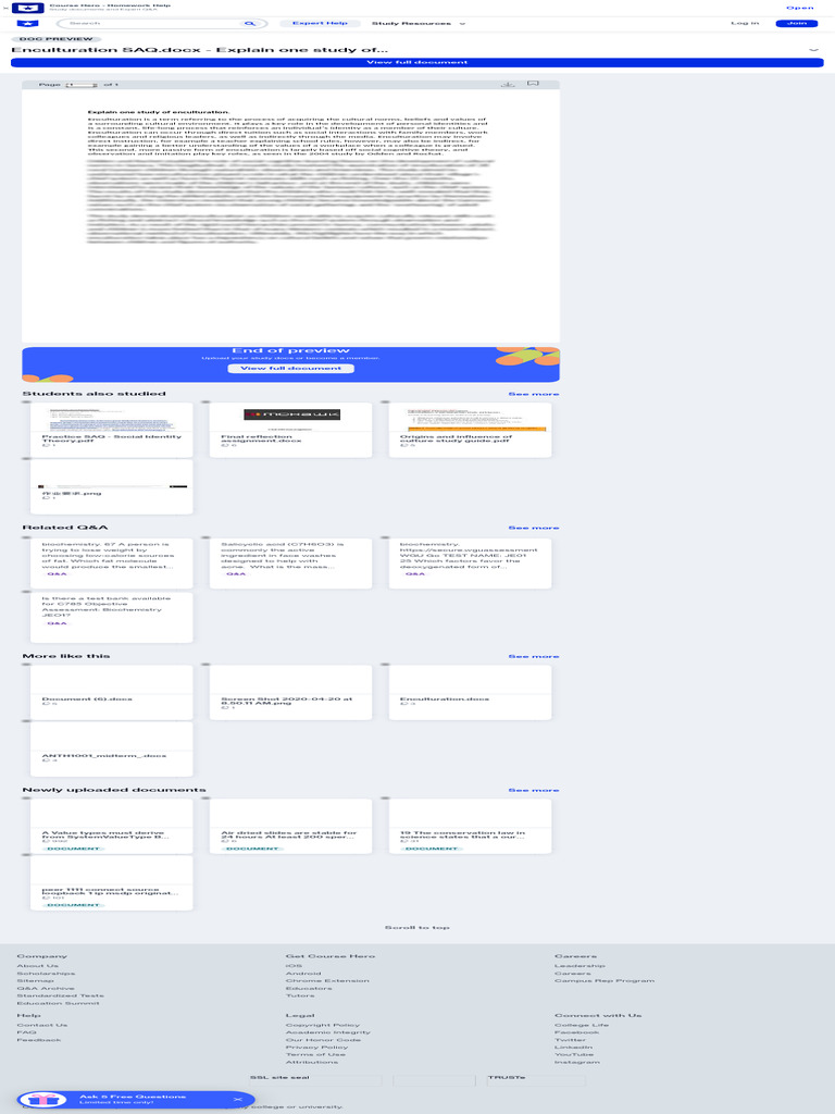 Enculturation SAQ - Docx - Explain One Study of Enc | PDF | Social ...