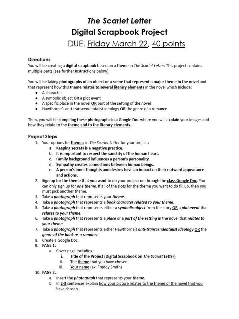 Student Version Digital Scrapbook Project | PDF | The Scarlet Letter ...