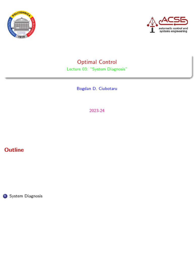 System Diagnosis in Optimal Control | PDF | System | Errors And Residuals