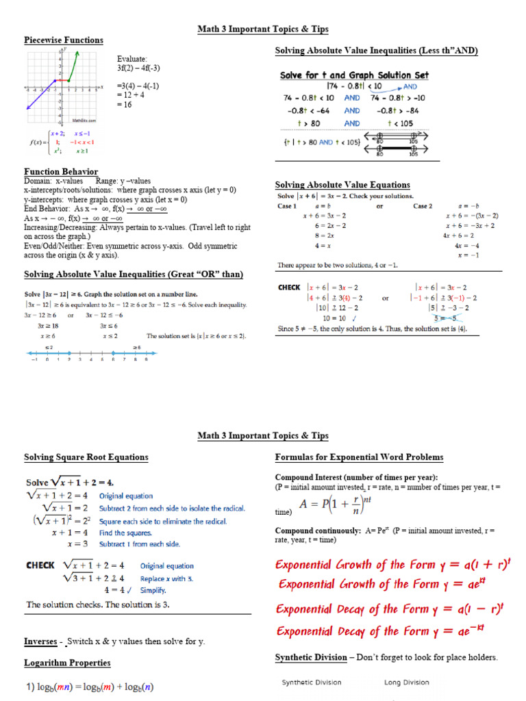 Math 3 New Formula Sheet 2 | PDF | Circle | Asymptote