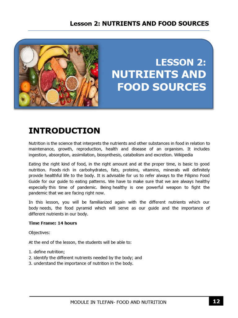 Lesson 2 Nutrients and Food Sources 1 | Download Free PDF | Fat | Nutrients