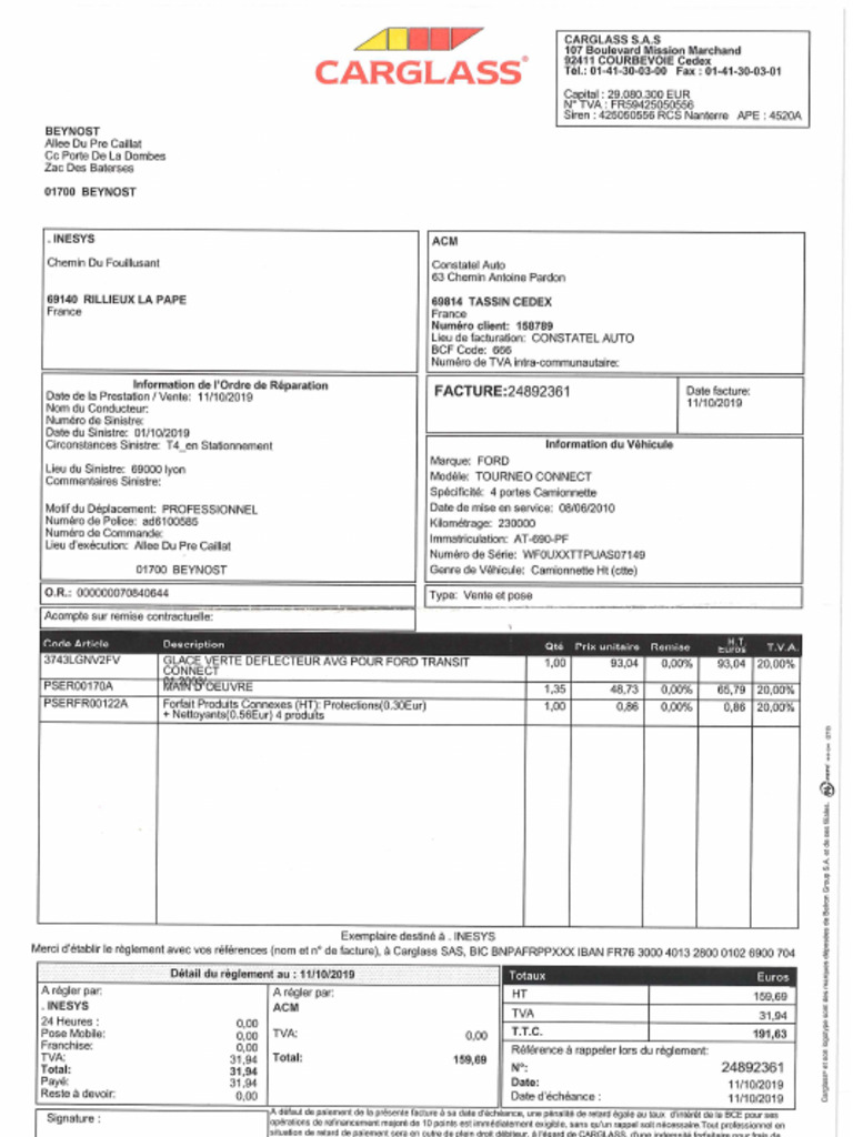 Facture Carglass Copier | PDF