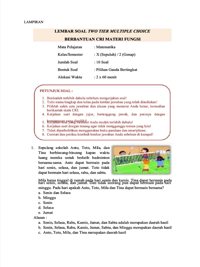 PDF Soal Two Tier Multiple Choice Berbantuan Cri - Compress | PDF