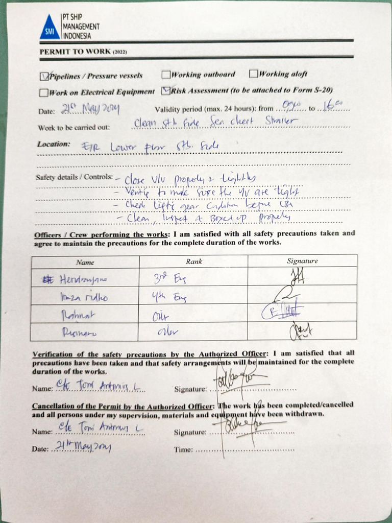 2024 - 05 - 21 PTW Sea Chest Strainer Cleaning | PDF
