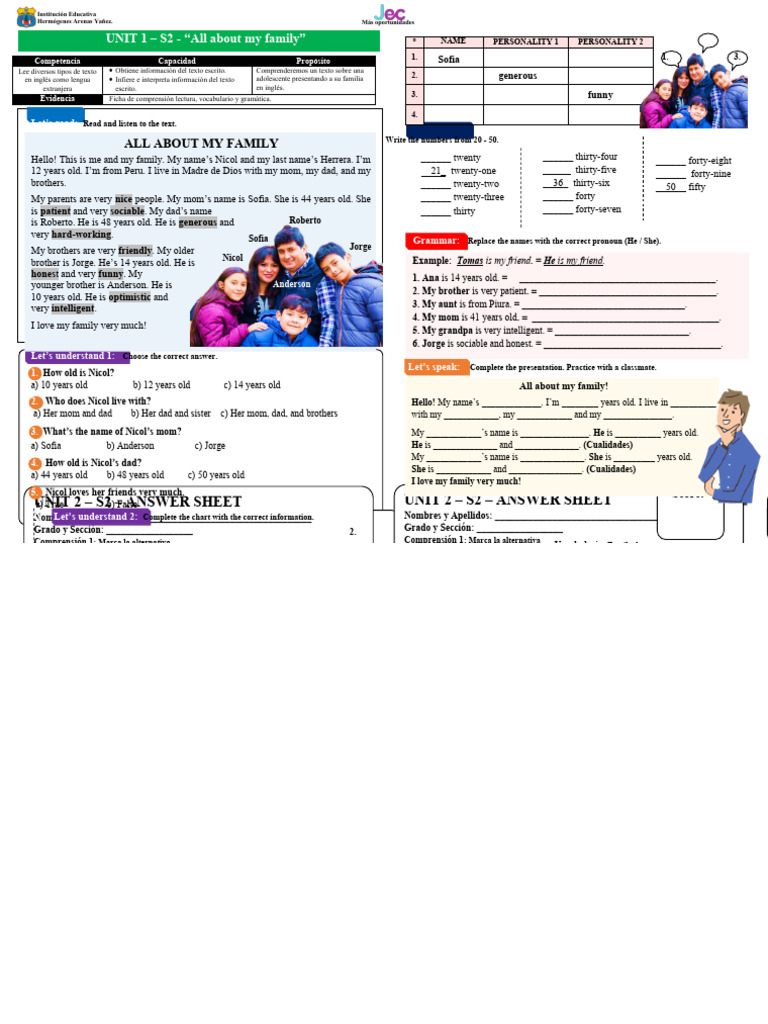 Family Presentation Worksheet | PDF | Linguistics