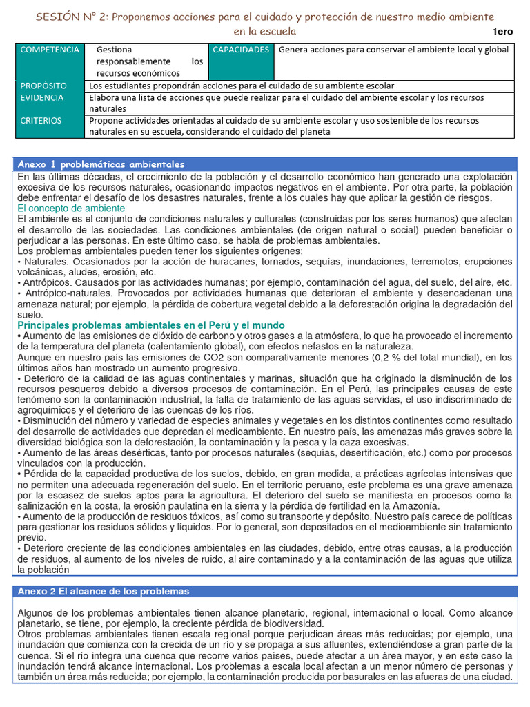 Anexos Sesion 2 Exp 5 - 1ero | PDF | Entorno natural | Contaminación