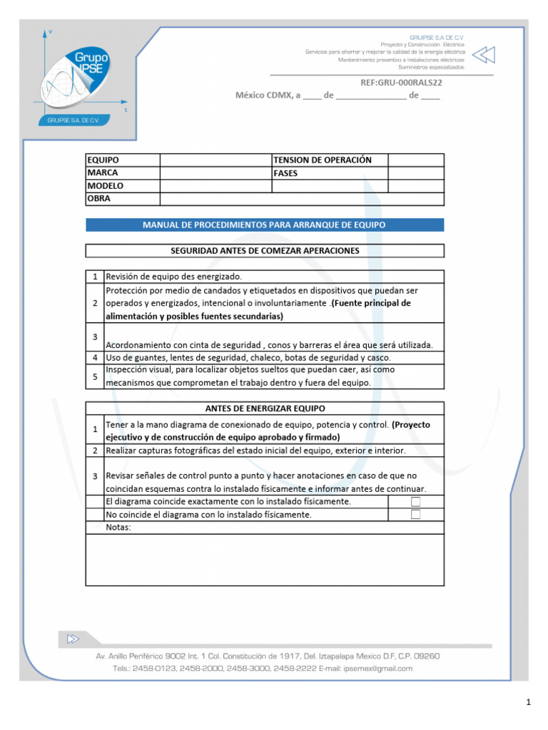 Formato de Arranque de Equipos | PDF | Cambiar | Ingenieria Eléctrica
