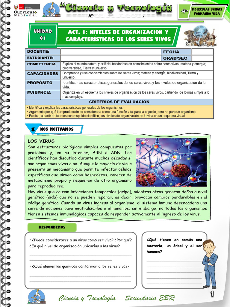 4º Act 1-Cyt-U1 | PDF | Organismos | Vida