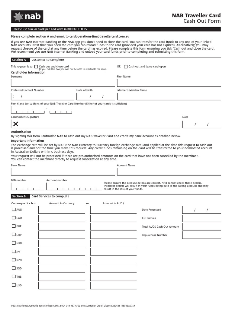 Nab Traveller Card Cashout Form | PDF | Credit Card | Cash
