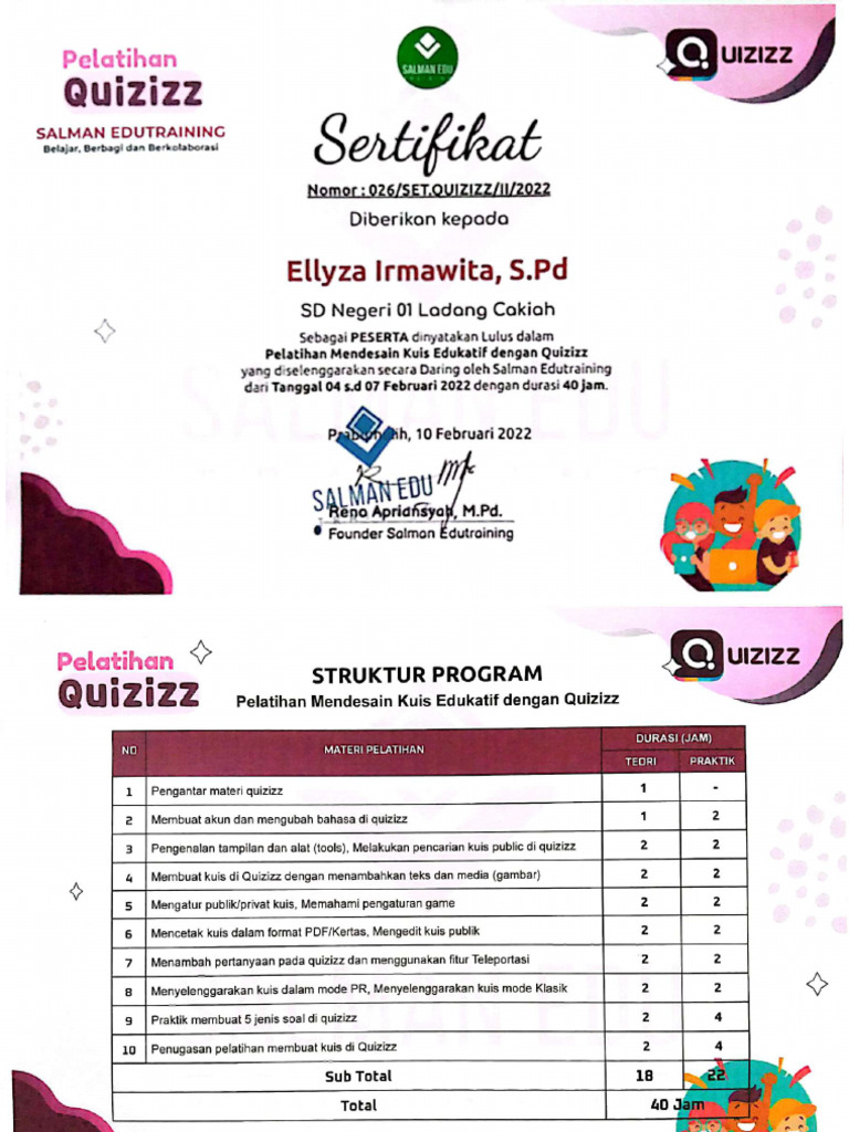 Sertifikat-Ellyza Irmawita, S.PD | PDF