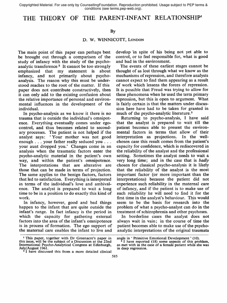 Winnicott D. 1960. The Theory of The Parent Infant Relationship ...