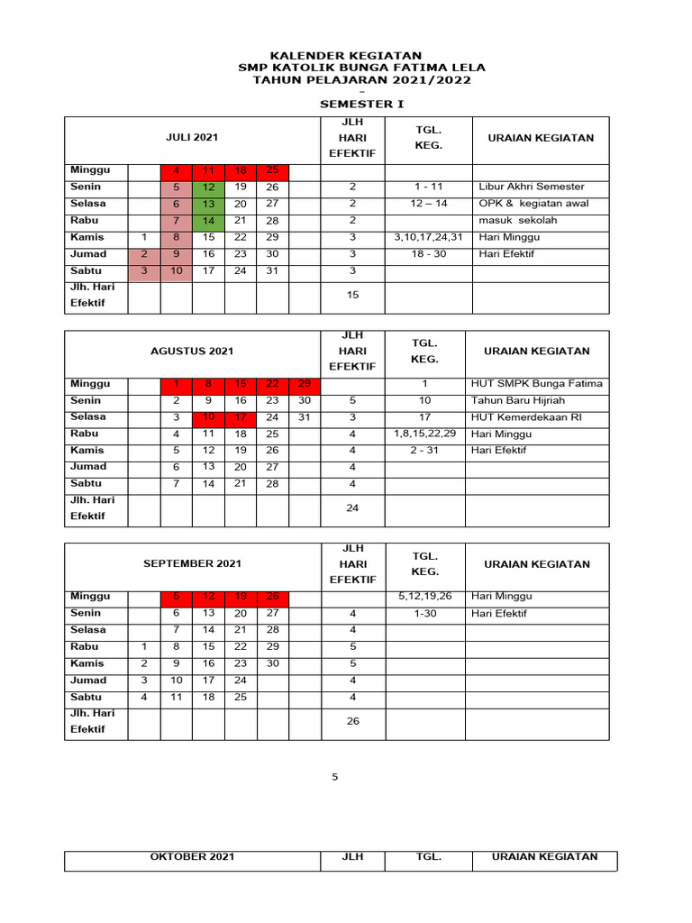 Kalender Kegiatan 2021 2022 | PDF