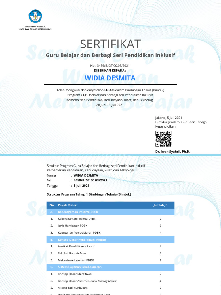 Sertifikat Inklusif Widia | PDF