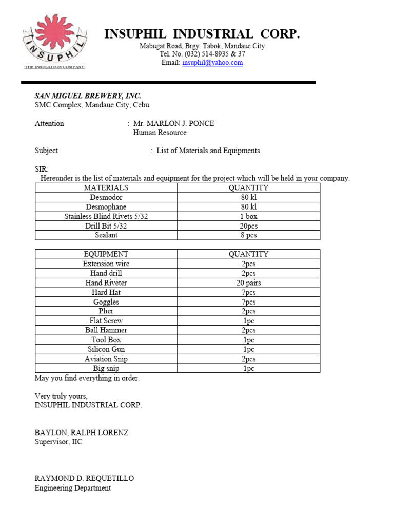 List of Materials in Smbi | PDF