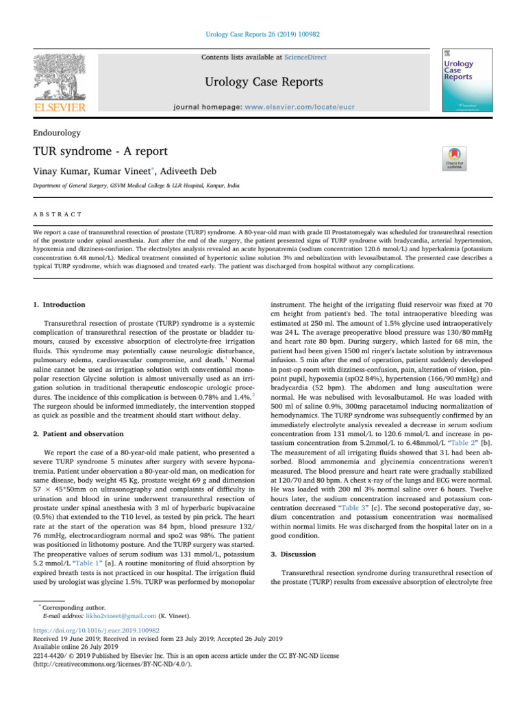 TUR Syndrome - A Report | PDF | Clinical Medicine | Medical Specialties