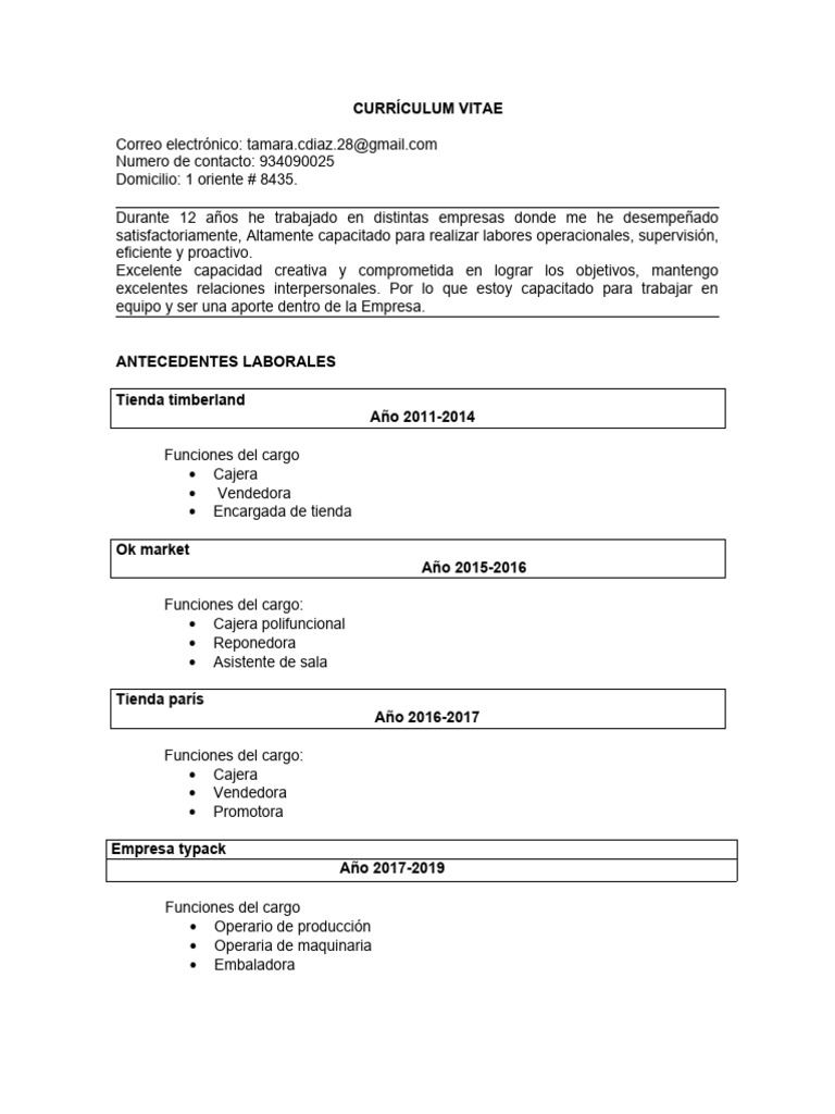 Currículum de Tamara Celis Díaz | PDF