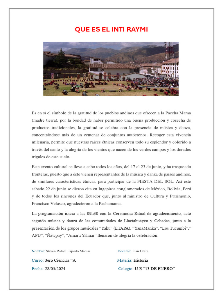 Que Es El Inti Raymi | PDF | Imperio Inca | Andes