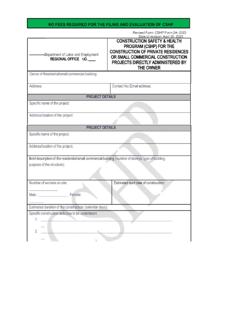 Cshp Form 2a 2023 Pdf