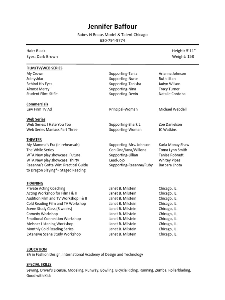 Jennifer Baffour Acting Resume | PDF
