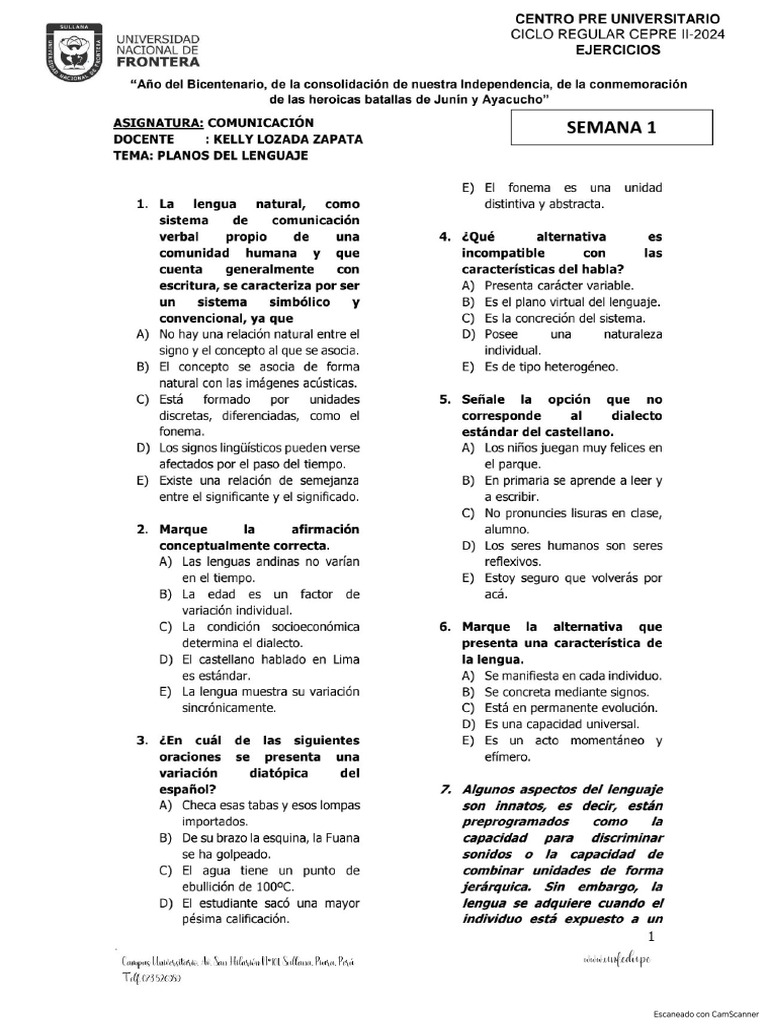 Semana 1 Planos Del Lenguaje - Práctica y Claves | PDF