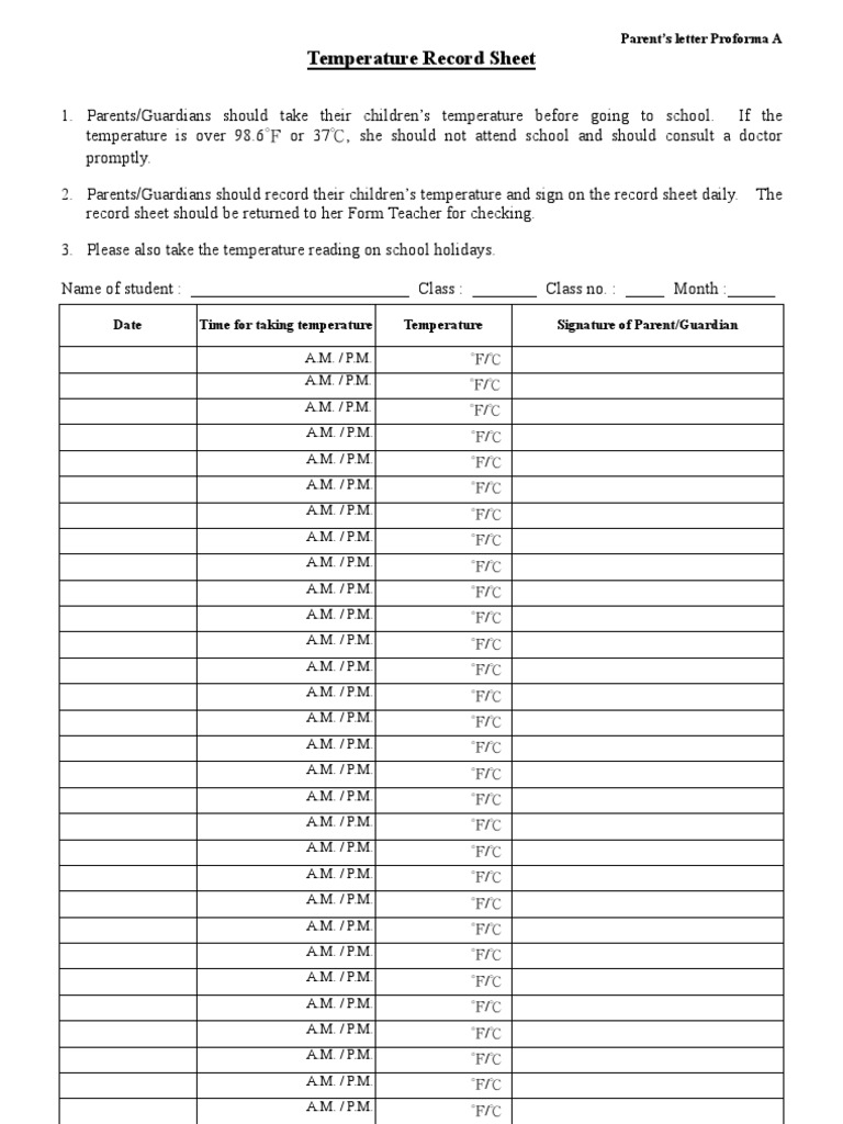 Daily Temperature Record for Students | PDF | Wellness
