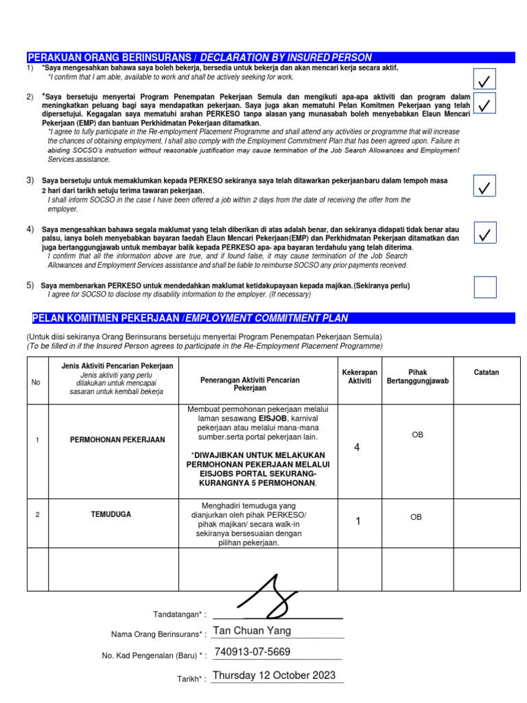 Borang Penilaian Penempatan Pekerjaan (ECP) | PDF