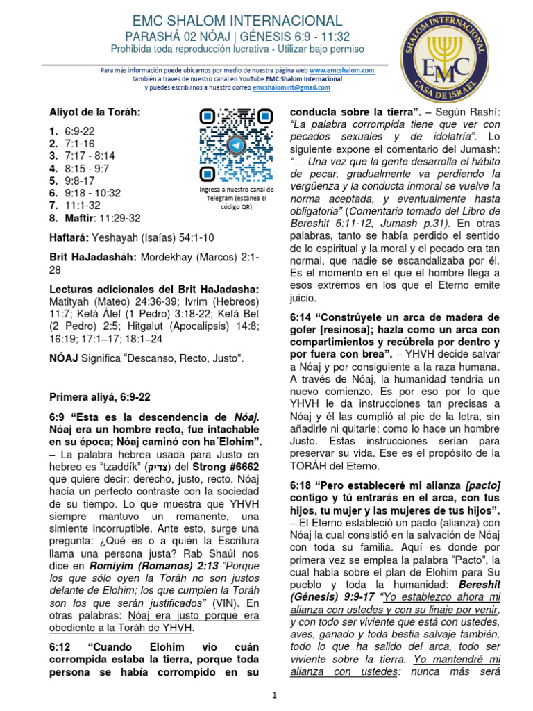 Análisis de la Parashá Nóaj en Génesis | PDF | Noé | Mito de la inundación