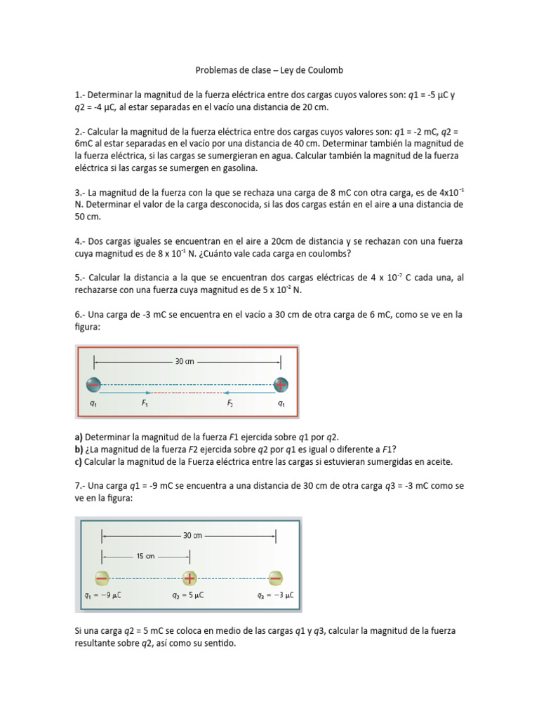 Ejercicios de Clase - Ley de Coulomb | PDF
