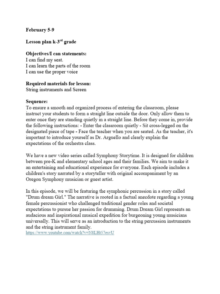 Lesson Plan. Feb 5-9 | PDF | Violin